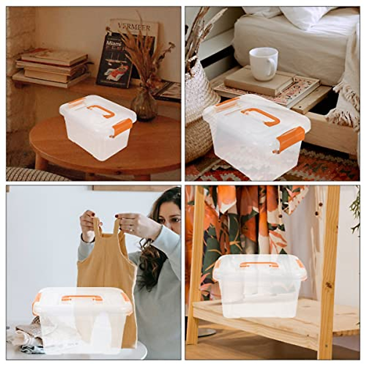 Cabilock 5pcsbox Containers Handle Storage Tabletop Organizer for with Bin Crafts Lid Multi- functional Orange Plastic Cosmetic Stackable Toy Clear Car Desktop Sundry Toys Case