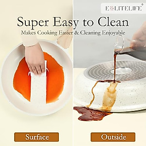 ESLITE LIFE Nonstick Ceramic Frying Pans Skillets Set, Non-Toxic Egg Omelette Kitchen Cooking Pans Compatible with All Stovetops (Gas, Electric & Induction), PTFE & PFOA Free (White)