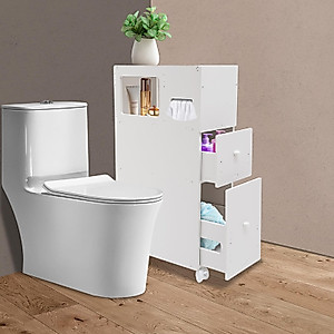 HIYTCU Slim Bathroom Storage Cabinet, Free Standing Toilet Paper Holder, Bathroom Cabinet Slide Out Drawer Storage for Bathroom, Hallway, Living Room, Study, Bedroom