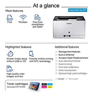 HP Samsung Xpress C430W Wireless Color Laser Printer with Simple NFC + WiFi Connectivity and Built-in Ethernet (SS230G)