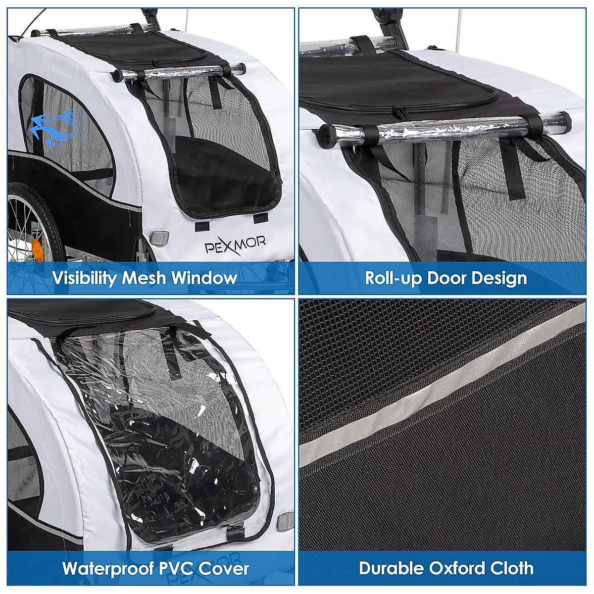 PEXMOR 2-in-1 Dog Bike Trailer,Pet Stroller Dog Trailer for Bicycle w/Universal Hitch,Folding Pet Cart Bike Wagon Cargo Carrier for Dog Shock Absorber & 360 Swivel Quick Release Wheel (White)