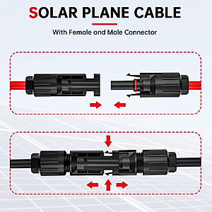 ELECTOP 10AWG Solar Panel Connector Cable, Solar Connecter to O Ring Solar Panel Adaptor Cable with Male and Female Connector for Solar Generator Inverter Battery Pack Charger