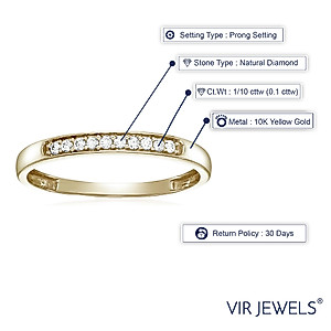 Vir Jewels 1/10 cttw Diamond Wedding Band for Women, 10K Yellow Gold Wedding Band with 10 Stones Prong Set, Size 9.5