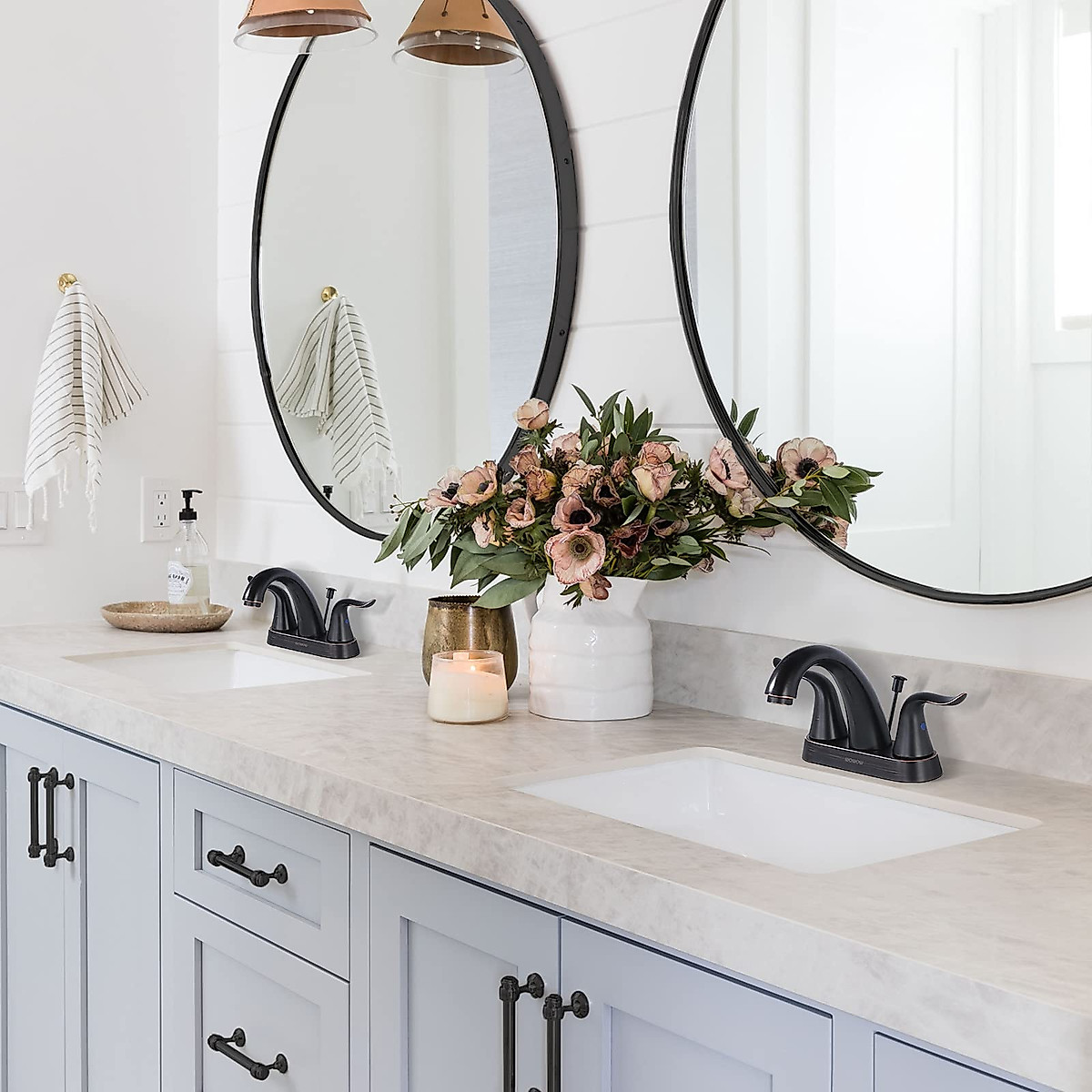 WOWOW Bathroom Faucet 4 inch Centerset Oiled Rubbed Bronze Bathroom Sink Faucet Lift Rod Drain Assembly Stainless Steel Faucets for Bathroom Faucet Retro Lavatory Faucet