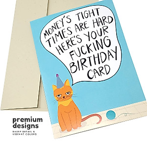 Sleazy Greetings Funny Birthday Card For Him Her | Rude Funny Cat Birthday Card For Men Women | Dirty Cat Bday Card For Wife Husband Boyfriend Girlfriend | Birthday Money's Tight Times Are Hard Card