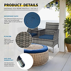 Patio Loveseat Set 2-seat Leisure Furniture with Coffee Table and Soft Cushion, Suitable forLawn Garden,Courtyard, Strong Weather Resistance Outdoor (Grey)