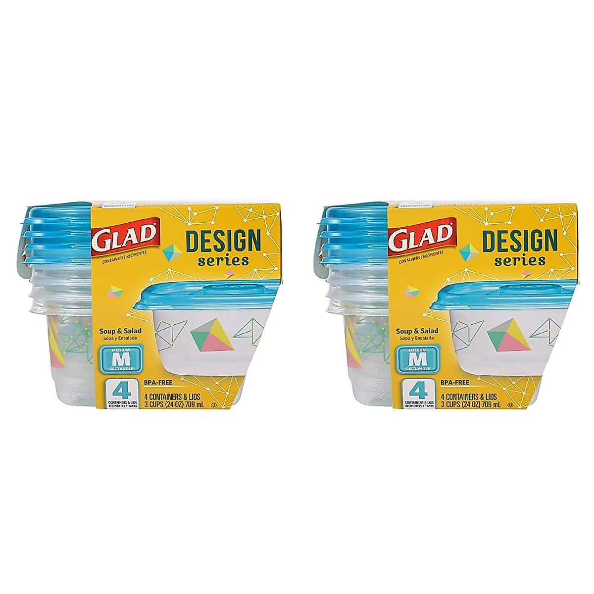 Glad Series Food Storage Containers, 4 Count | Strong and Durable Food Storage Food Containers for Everyday Use | Use to Store Meals, Snacks, and Desserts (Pack of 2)