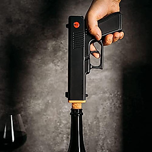 Electric Gun Wine Corkscrew Bottle Opener - Rechargeable Holster Base Cordless Battery - Automatically Open Wines Multifunctional Electronic Cork Puller - Guns Enthusiasts Gift & Vino Lovers (Black)