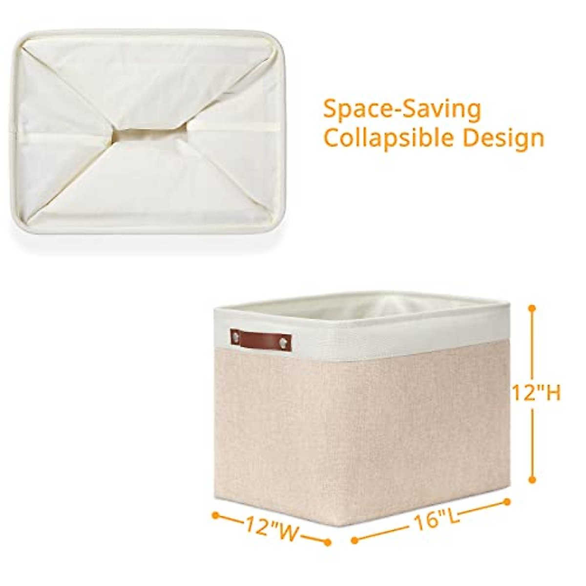 DULLEMELO Collapsible Bundle Baskets 3 Medium Baskets 15"x11"x9.5" + 2 Large Baskets 16"x12"x12"（White&Khaki)