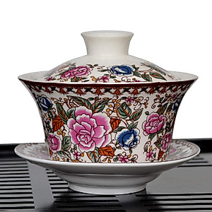 YXHUPOT Gaiwan Chinese Gongfu Tea 10oz Sancai Teacup Tray Cup Bowl Saucer Lid (10oz/300ml)