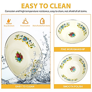 DOITOOL Enamel Plates Enamel Mixing Bowl Vintage Flower Large Salad Bowl Enamelware Washing Basin Chinese Style Soup Serving Bowl for Ramen Asian Dishes Cereal Rice Noodle Enamel Bowl