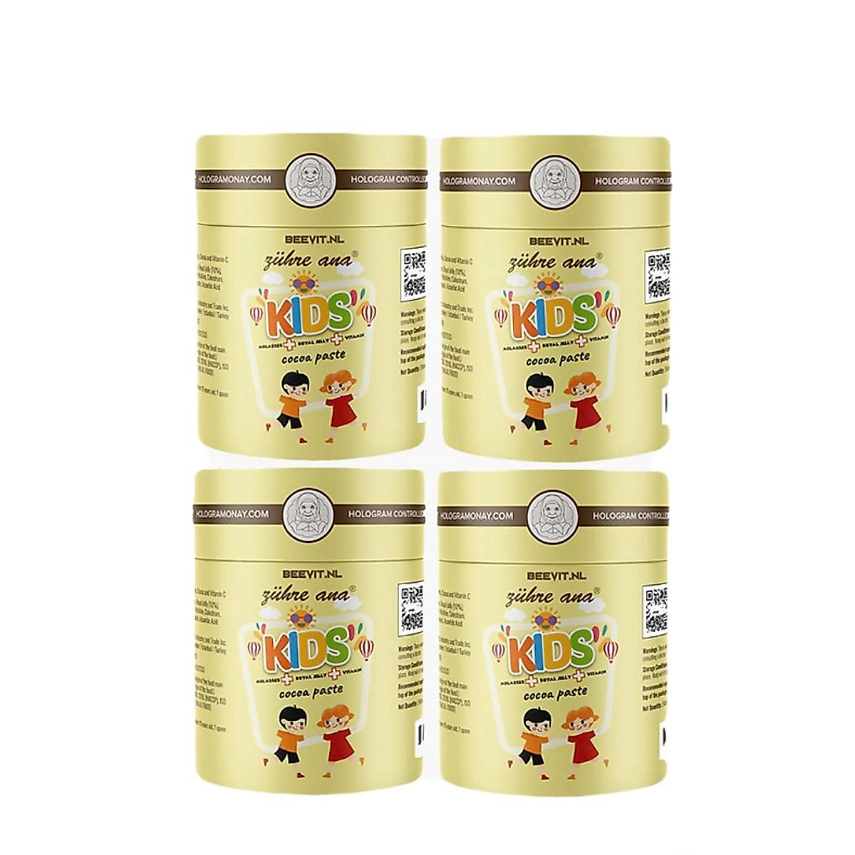 Natural Kids Cacao Propolis Paste - Bee Propolis Extract - Natural Immune Support & Gluten Free - Energy Boost, Mental Clarity - Bee Pollen, Royal Jelly (8 oz) (Pack of 4)