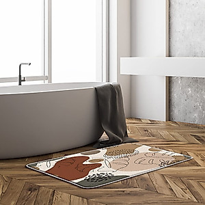 Mid Century Bath Mat Abstract Geometric Tropical Leaf Modern Minimalist Aesthetic Boho Palm Leaves Neutral Bathroom Mat Rug Memory Foam Carpet Doormat(18x30 Inch)