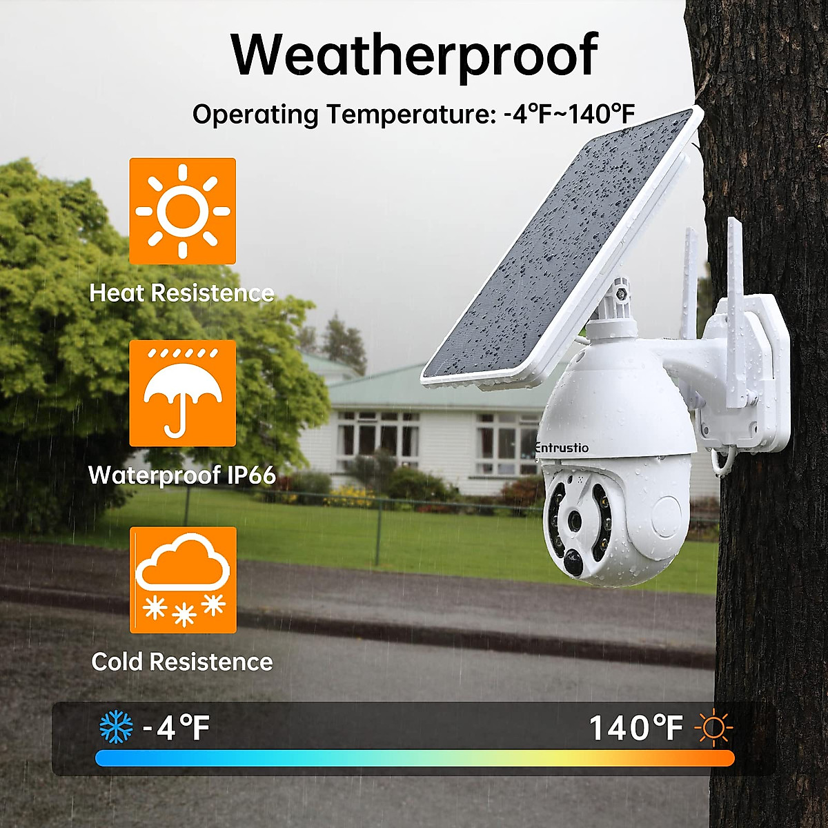 Entrustio Solar Security Cameras Wireless Outdoor,20000mAh Battery Powered Camera,2.4G WiFi Surveillance Home Camera with Phone APP,IP66 Waterproof,Color Night Vision,2-Way Talk