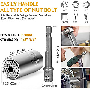 MXiiXM Flexible Drill Bit Extension & Universal Socket Wrench Tool Set, 105° Right Angle Drill Attachment, 1/4 3/8 1/2" Universal Socket Adapter Set, 3Pcs Screwdriver Bit Holder & Screwdriver Bit Kit
