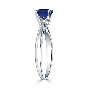 Diamond Wish 18K White Gold Round-Cut Blue Sapphire Gemstone Solitaire Engagement Ring 4Prong (1 cttw) Size 7.5