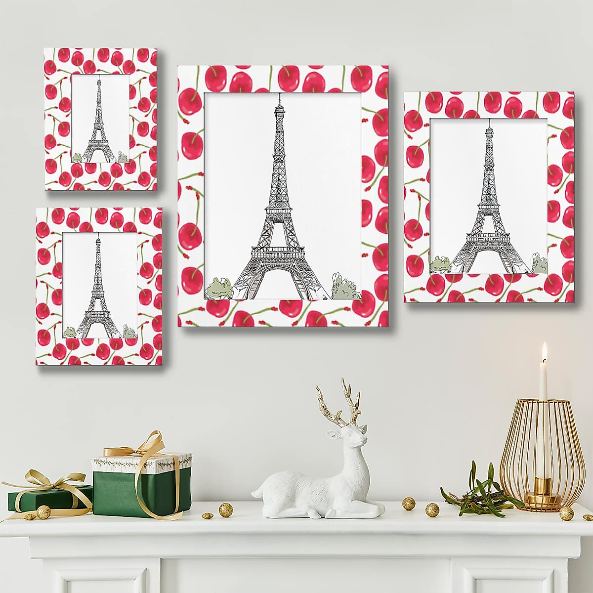 Pardick Cherry 8x10 Picture Frame, Red Fruit Wooden Photo Frames for Tabletop and Wall Display, Picture Frame Home Office Decor