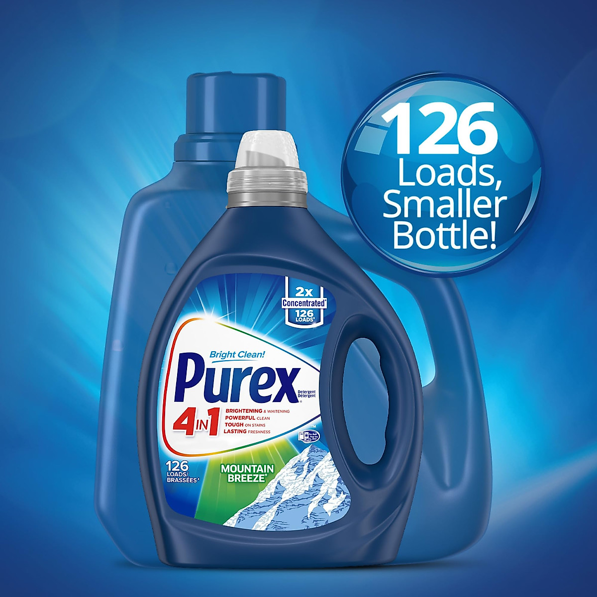 Purex Liquid Laundry Detergent, Mountain Breeze, 2X Concentrated, 126 Loads
