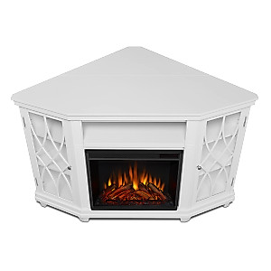 Lynette 56" Corner Electric Fireplace TV Stand in White by Real Flame