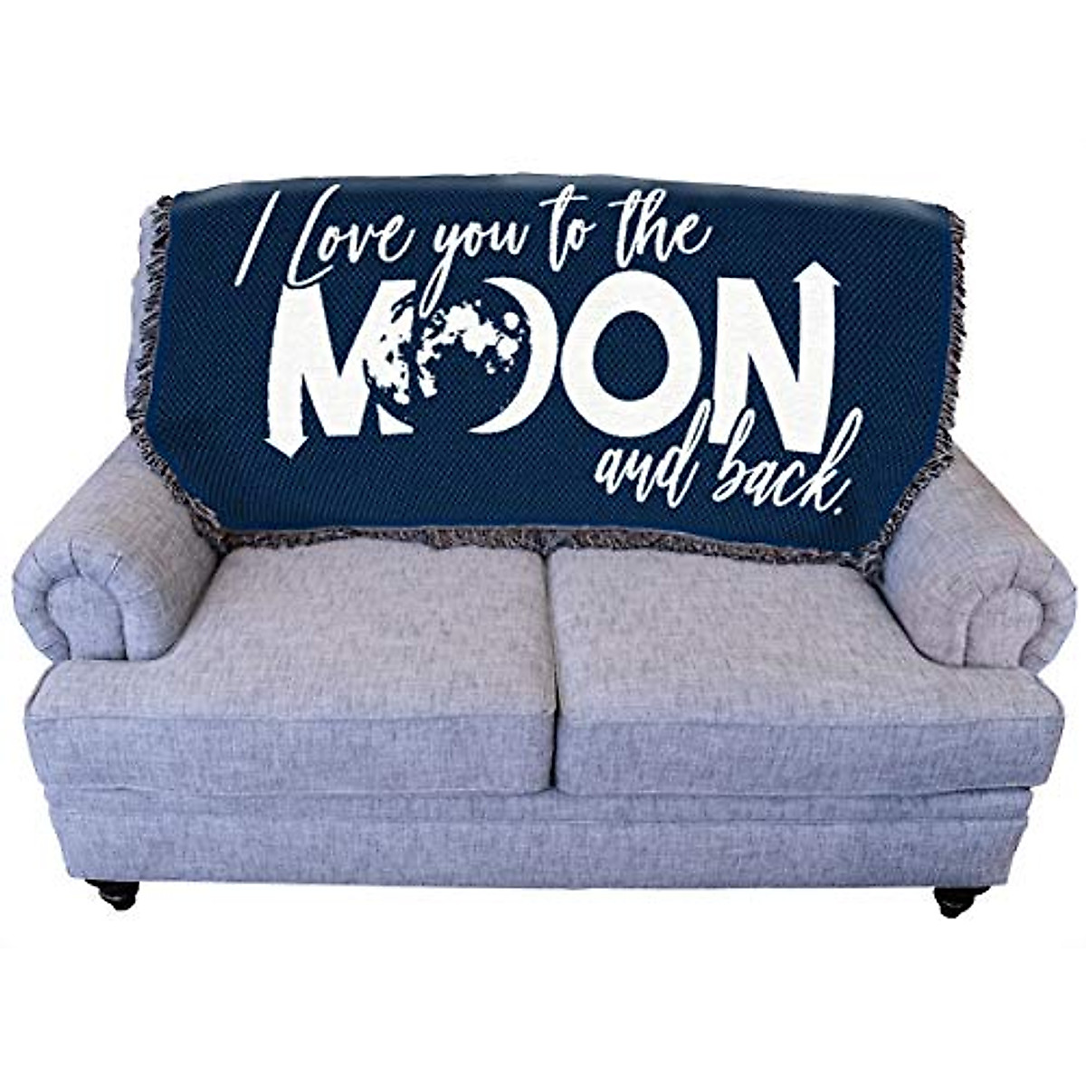 Pure Country Weavers I Love You to The Moon and Back Blanket Blue - Gift Tapestry Throw for Back of Couch or Sofa - Woven from Cotton - Made in The USA (61x36)