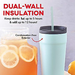 DASH 20oz Tumbler with Spill-Proof Lid and Straw, Stainless Steel Vacuum Insulated Coffee Tumbler Cup, Double Wall Powder Coated Travel Mug (Pack of 2) - Grey/Aqua