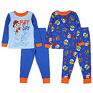 Paw Patrol Toddler Boys' Play All Day 4 Piece Long Sleeve Pajama Set Mix and Match (3T) Blue