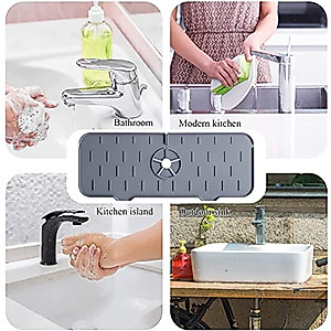 lcb Kitchen Faucet Sink Splash Guard Behind Faucet, 2PCS Silicone Faucet Mat for Kitchen Sink,Rubber Faucet Water Catcher Sink Draining Pads Drying Mat for Kitchen & Bathroom Countertop Protection