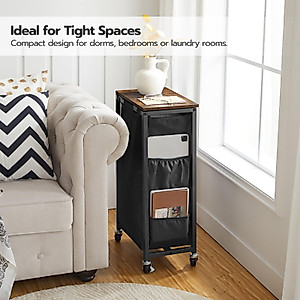 HOOBRO Slim Laundry Hamper with Lid, 11Gal Rolling Laundry Basket with Wheels, Laundry Sorter with Side Pockets and Handle, Oxford Fabric Bag, Space-Saving, Rustic Brown and Black BF24XY01G2