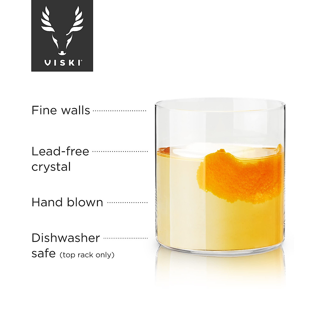 Viski Element Tumblers, Rocks glass, Modern Minimalist Old Fashioned Cocktail Glasses, Ultra Fine Crystal 13.5 Oz Set of 2