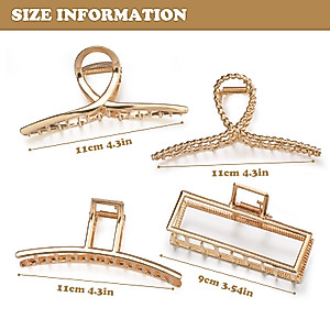 Parcce 4 Pack Large Metal Hair Claw Clip for Women and Girls, Gold Color Headband Clamps, Perfect Fashion Barrettes Jaw Hair Styling Accessories for Thick Thin Hair Christmas Gifts