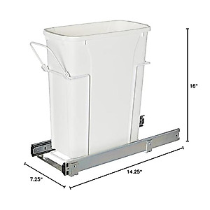 Knape & Vogt RS-PSW9-1-20-W 17 in. H x 8 in. W x D Steel in-Cabinet 20 Qt. Single White Pull Out Trash Can
