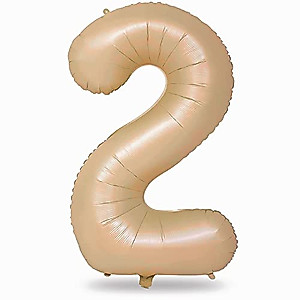 40" Neutral Number 2 Balloon for Boys Girls, Large Self Inflating Nude Helium Foil Number Balloons Set 0-9 for Women Men 2nd Birthday Graduation Anniversary Wedding Party Decorations Supplies
