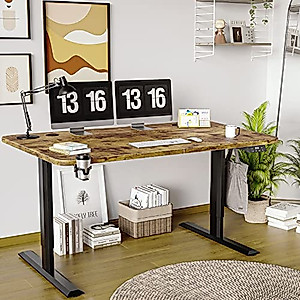 YESHOMY Electric Standing Desk Height Adjustable Table Ergonomic Home Office Workstation with Cup Holder and Headphone Hook, 55", Rustic Brown