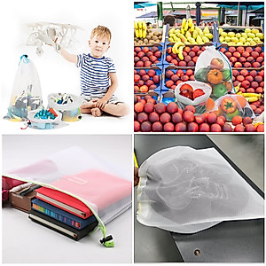 JSVSLTD Set of 12 Reusable Mesh Produce Bags - Washable Produce Bags - 12 Green Medium (12"x14") See-through Mesh Produce Bags for Storage Fruit, Vegetable, Toy