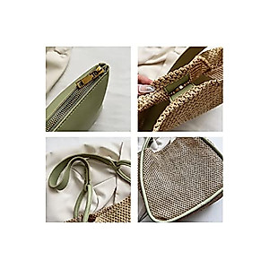 Ulisty Women Straw Bag Weave Tote Bag Summer Beach Bag Shoulder Bag Top Handle Bag Handbag 2 Pcs Set green