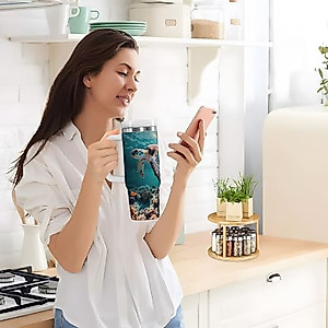 RPLIFE Colorful Coral Sea Turtle Tumbler, Stainless Steel Mug, Water Tumbler with Straw