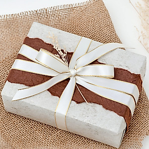 VIVIQUEN White Double Faced Satin Ribbon with Gold Edge, 1-1/2” Polyester Continuous Ribbon -25 Yards,Wide Ribbon for Gift Wrapping,Wedding,Bows Bouquet,Floral Arrangement and Craft