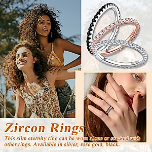 Suplight 925 Sterling Silver Rings 2MM Black Cubic Zirconia Eternity Rings 2MM Wedding Band for Women Size 9