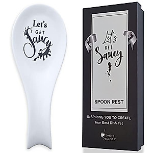 Kitchen Spoon Rest White WITH ANTI-SCRATCH PADDED BASE - Stove Spoon Holder for Stove Top - Ceramic Spoon Rest for Stove Top - Kitchen Spoon Holder for Kitchen Counter | Super Durable White Porcelain