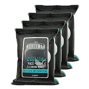 Men's Cooling Face + Body Cleansing Wipes - 4 Pack - 120 Count Post Workout Travel Towlettes