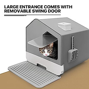 MoNiBloom Hooded Litter Box Fully Enclosed Splash-Proof Cat Litterbox with Litter Catcher Mat, Modern House Shaped Enclosed Cat Litter Boxes Slide Cleaning Design for Small Cats Under 10 Lbs