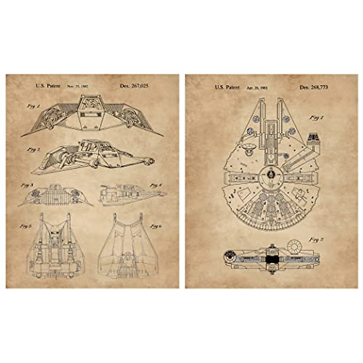 Star Vessels Gifts - Set of 8 Wall Art Prints (8x10) for Men Boys Women Bathroom Bedroom Room Decor Movie Sci Fi Wars Comic-Con Man Cave Garage Retro Reinterpreted Studio Student Decorations