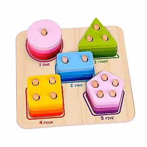 TOOKYLAND Wooden Geometric Shape Sorter - 21pcs Shape and Color Recognition Toy, Ages 2+