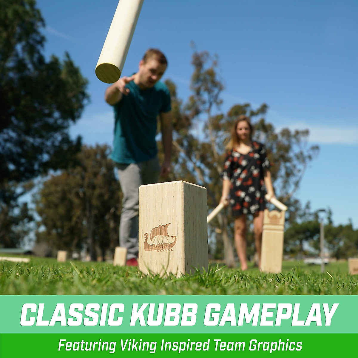 GoSports Kubb Viking Clash Toss Game Set for Kids & Adults