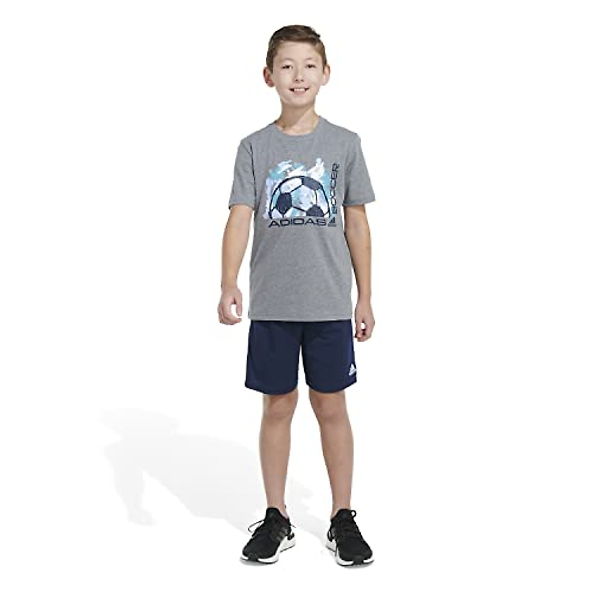 adidas Boys' Little Short Sleeve Cotton Novelty T-Shirt, Charcoal Grey Heather, 7