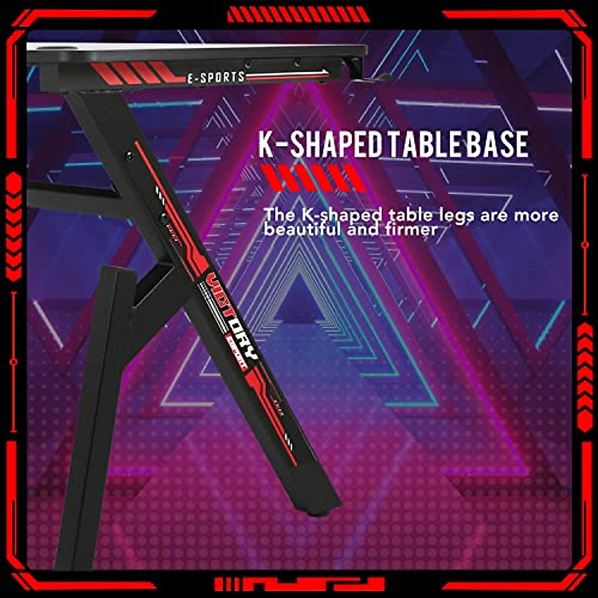 Computer Desk Gaming Desk Student PC Desk Writing Desk Office Desk Modern Ergonomic Racing Style Table Workstation Carbon Fiber Headphone Hook (47in, Red)