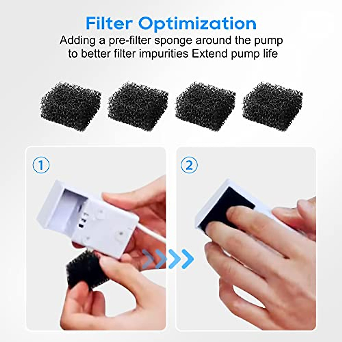 MyfatBOSS 16 Pack Cat Water Fountain Filter, 8 Pack Replacement Filters & 8 Pack Replacement Pre-Filter Sponges Fit for 95oz/2.8L and 67oz/2L Automatic Pet Cat Water Fountain Dog Water Bowl Dispenser