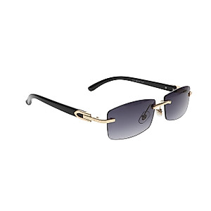 Flawless Slim Dean Rimless Sunglasses Rectangular Metal & Wood Art Glasses (Black)