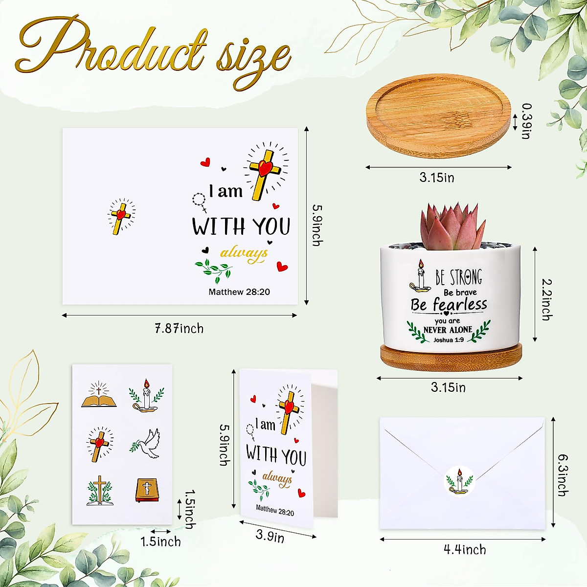 Junkin 12 Pcs Thank You Gift Employee Teacher Appreciation Gifts Ceramic Plant Succulent Pots with Bamboo Tray Christian Bible Verse Gifts Set Card for Easter(Plant is not Included)(Stylish)