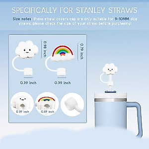 Straw Covers Cap for Stanley Cup, 4pcs 10MM Cloud&Rainbow Straw Cover, Silicone Straw Covers Cap Straw Topper for Stanley 30&40 Oz Tumbler with Handle,Straw Tip Covers Stanley Cup Accessories